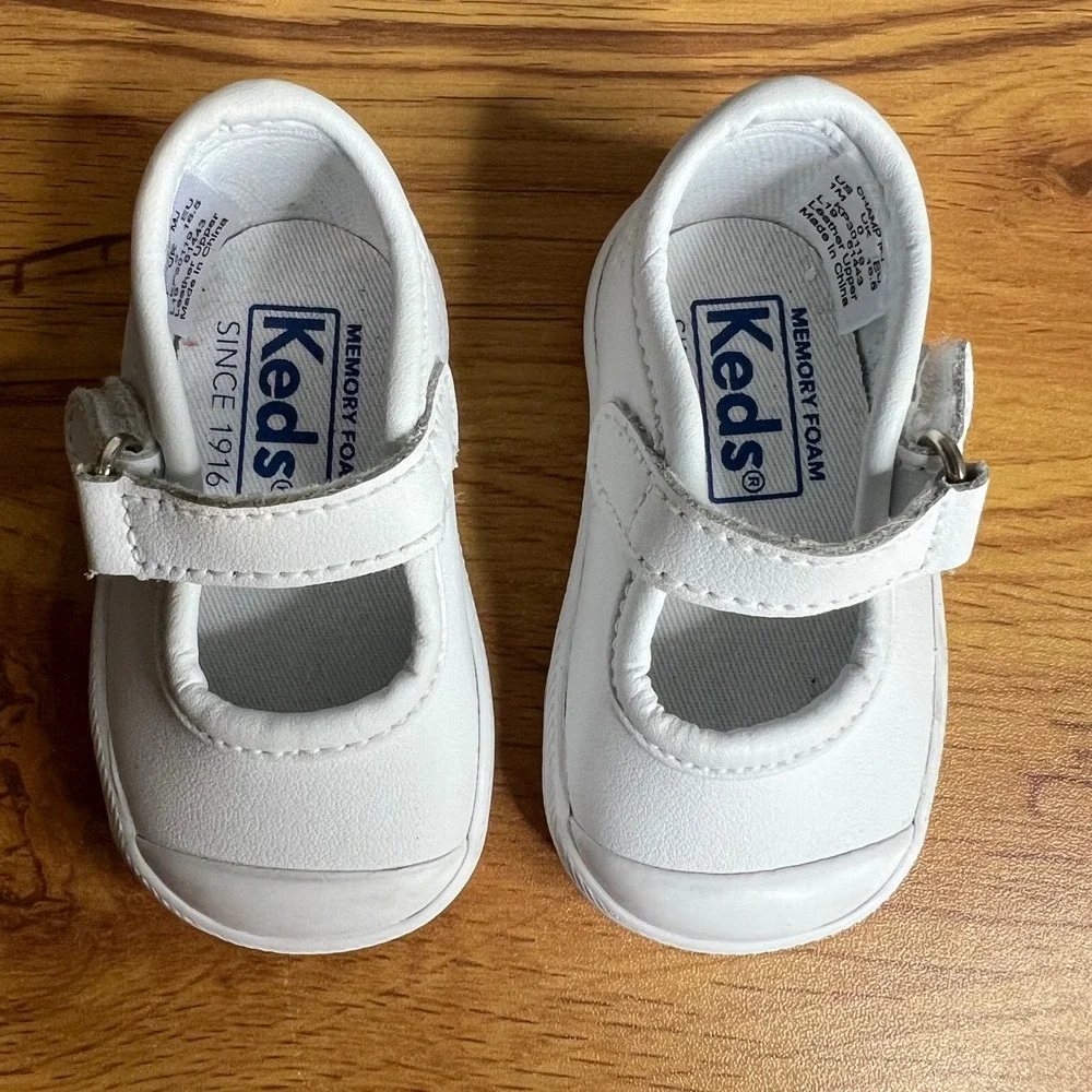 Keds | Shoes | Keds White Mary Jane Leather Baby Size M Memory Foam ...